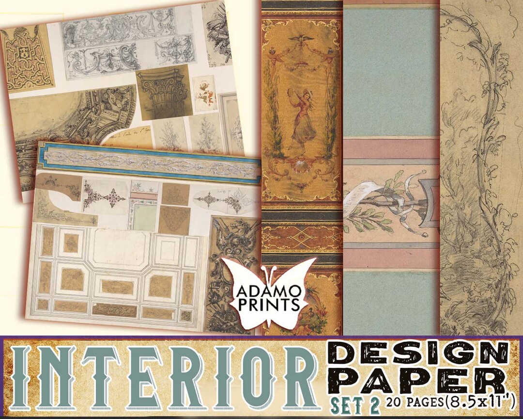 Interior Design Paper Set2, Shabby, Junk Journaling Kit, Paper for ...