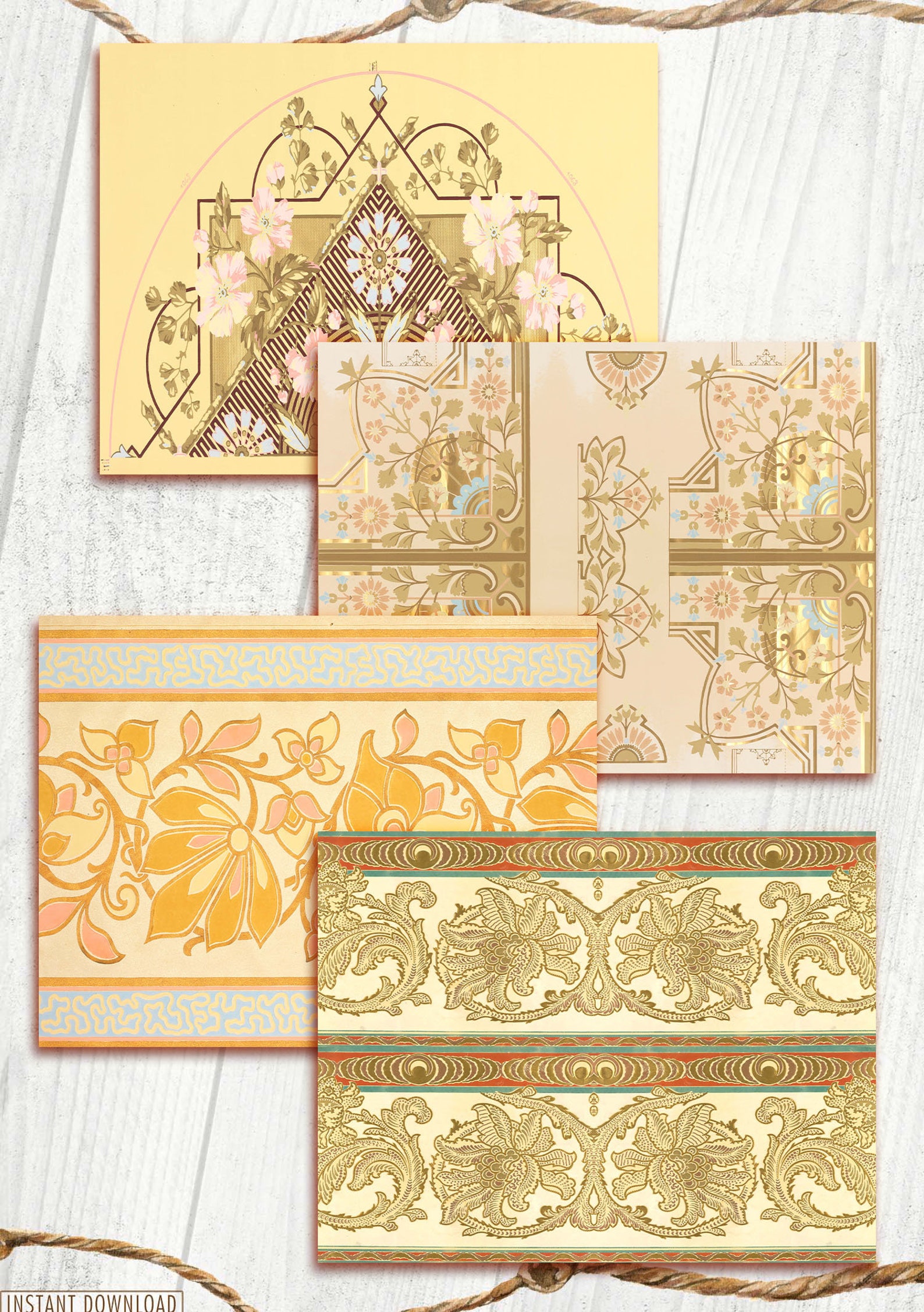Antique Wall Panel Paper, Floral, Shabby, Junk Journal Kit, Paper for ...
