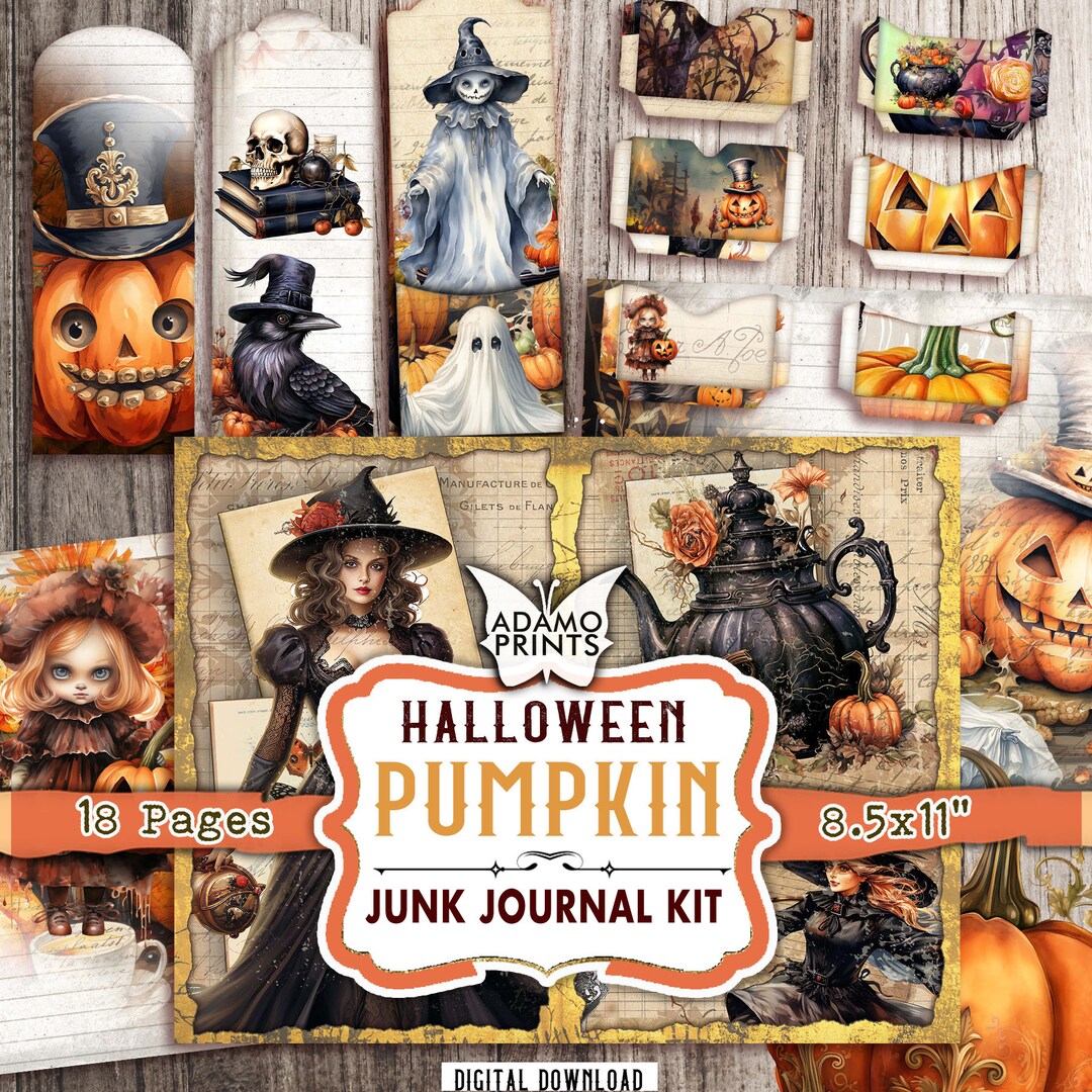 Halloween Pumpkin Junk Journal Kit, Journal Page, Magic, Horror, Witch ...