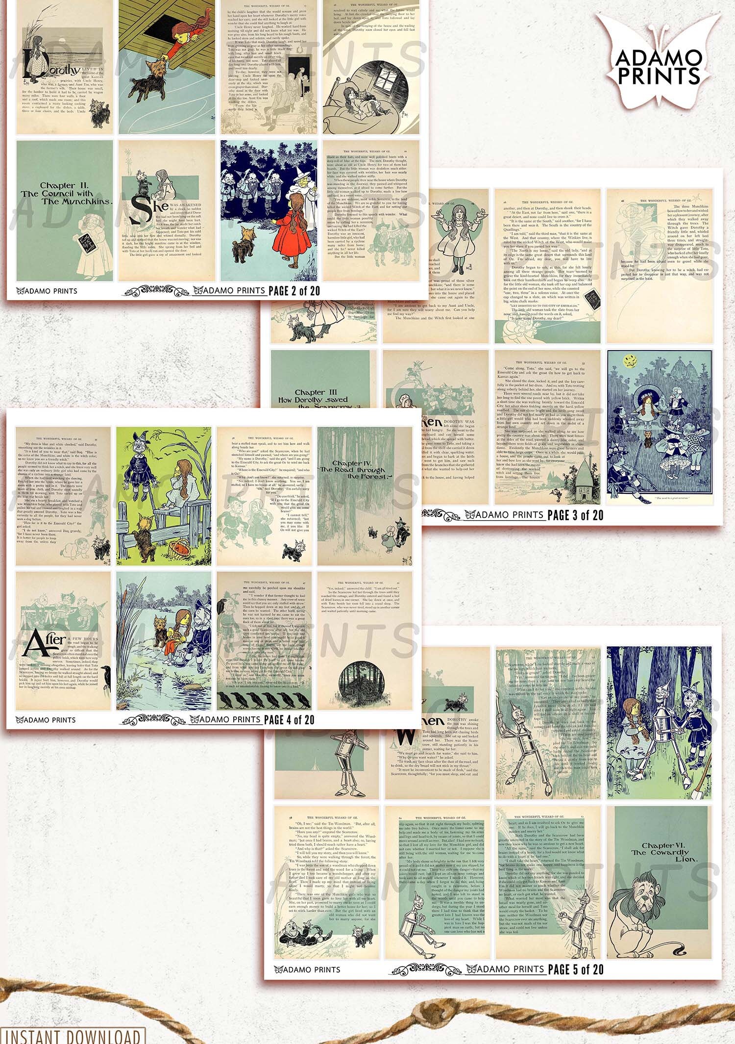 The Wonderful Wizard of Oz, Book Page, ATC, Children Digital Book ...
