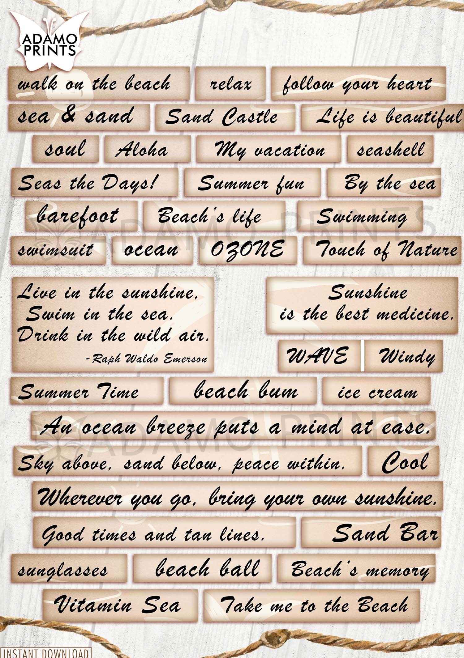 Beach Journal Words Junk Journaling Words Journal Prompts | Etsy