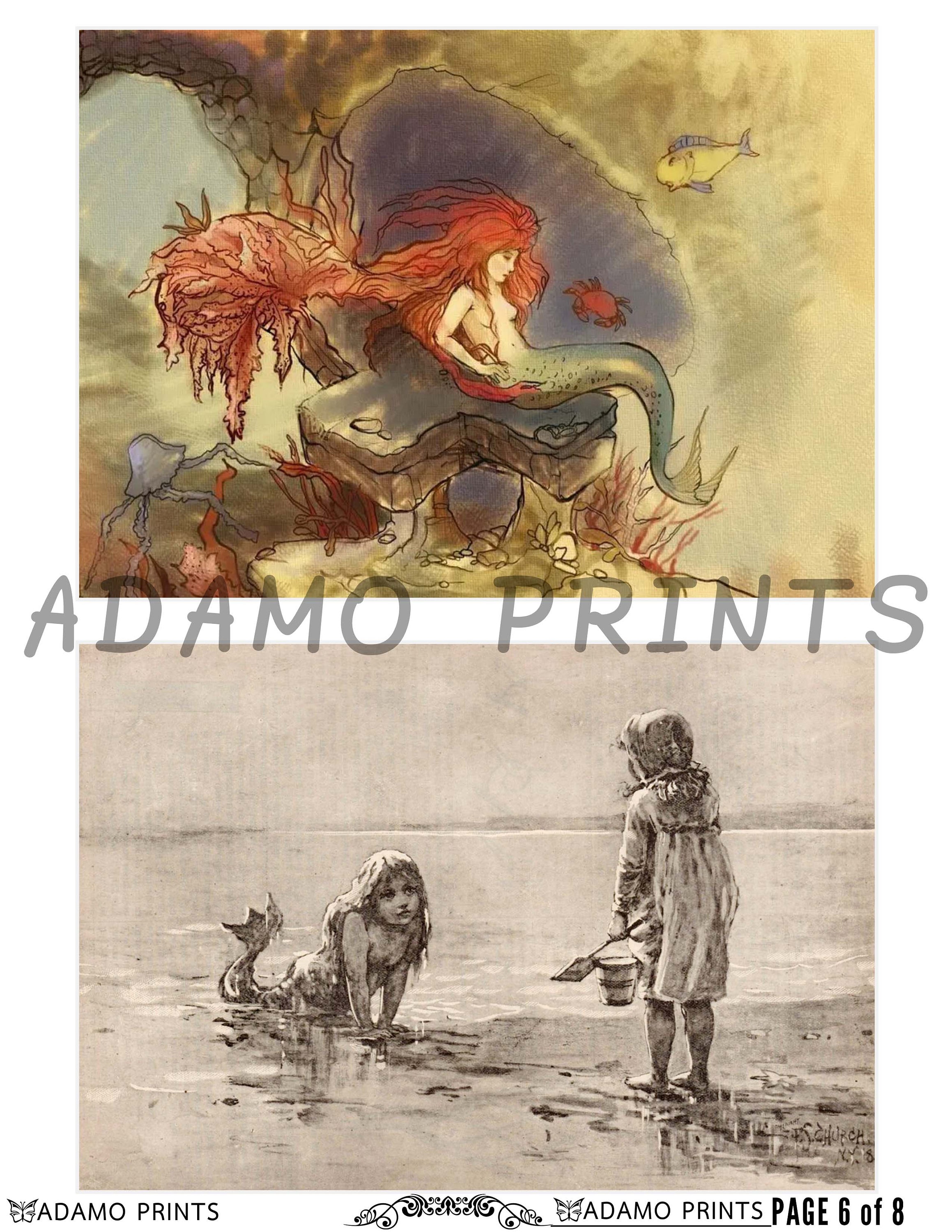 Vintage Mermaid Set3 Digital Images Vintage Art Ephemera | Etsy