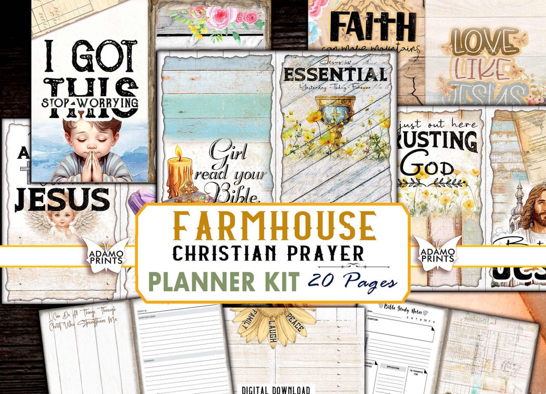 Christian Farmhouse Prayer Junk Journal Kit: Printable Collage Sheets ...