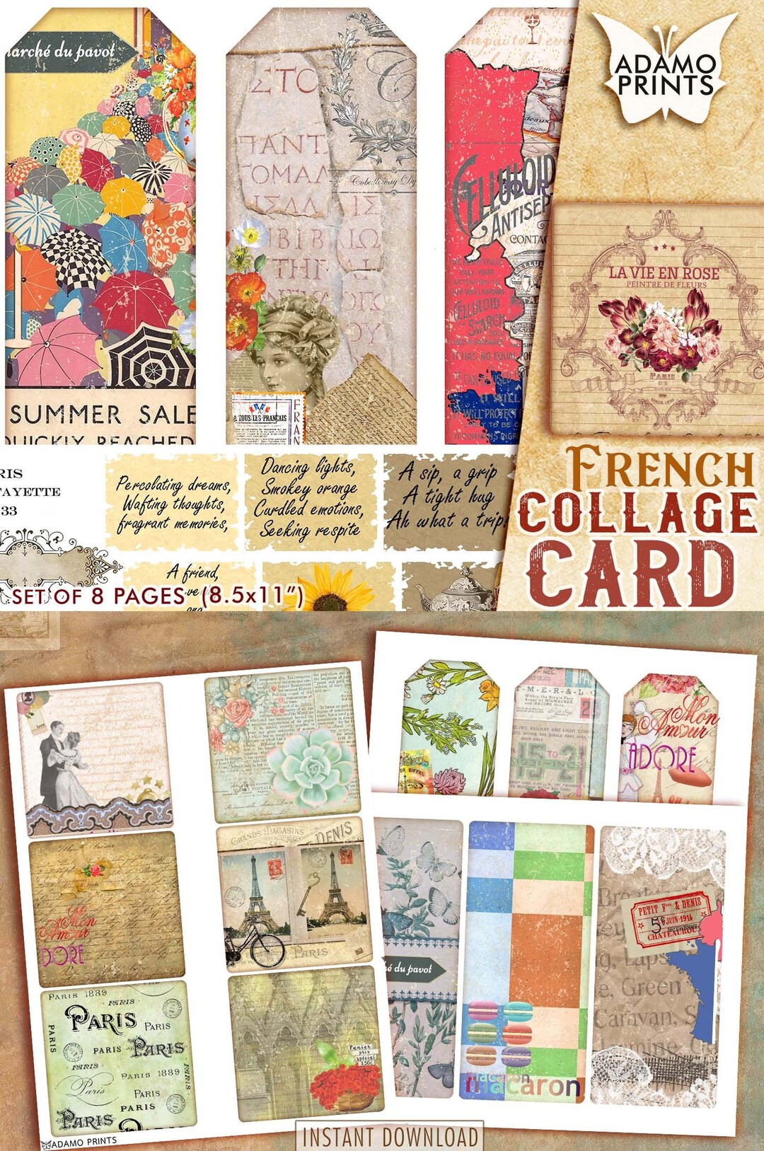 French Collage Card: Junk Journal Ephemera (digital Download) - Etsy