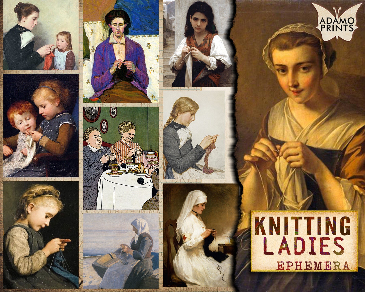Knitting Ladies Digital Imges Ephemera Classics Digital | Etsy