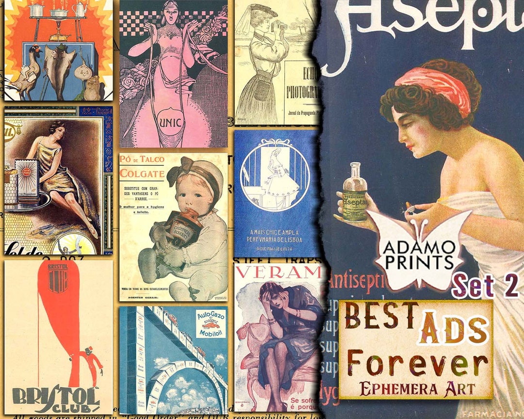 Best Ads Forever Set2, Vintage Art, Digital Collage, Junk Journal Kit ...