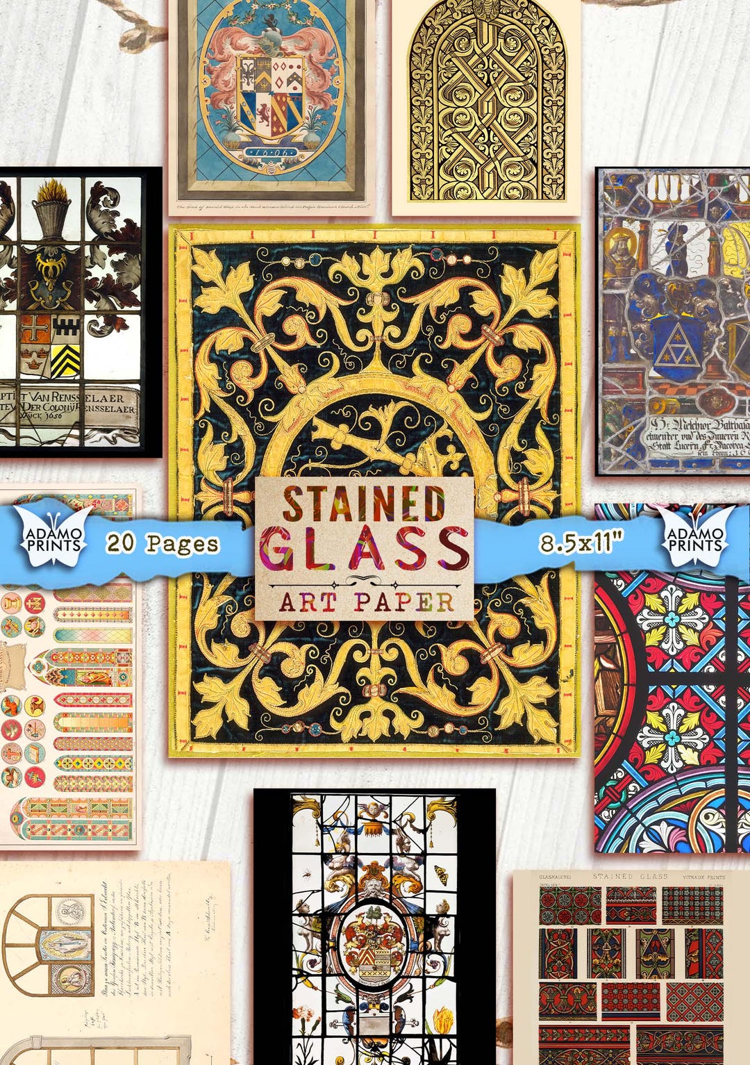 Art of Stained Glass Paper, Art Nouveau Victorian Digital, Religious ...