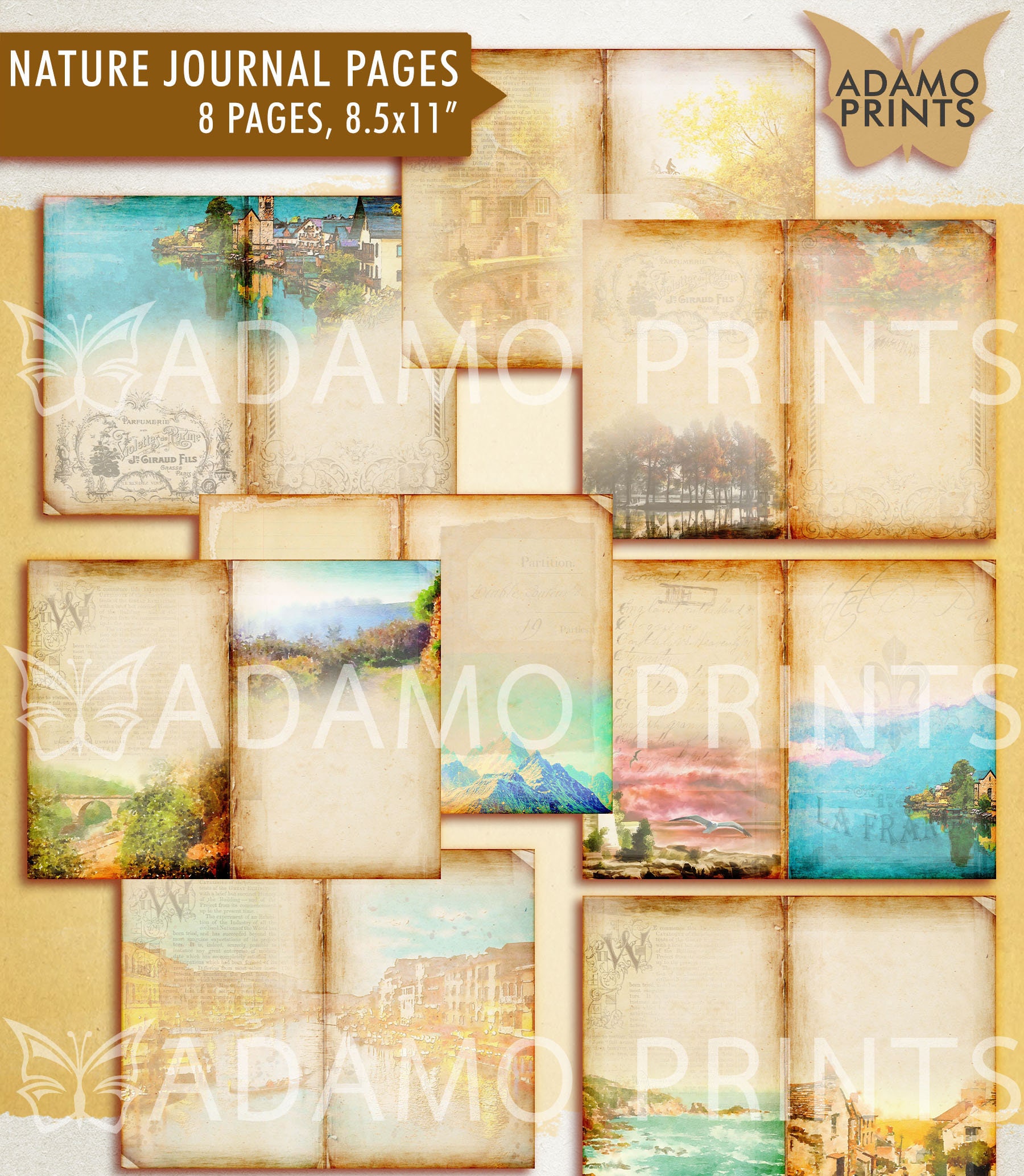 Nature Journal Pages Set1 Collage Sheet Coffee Dyed | Etsy