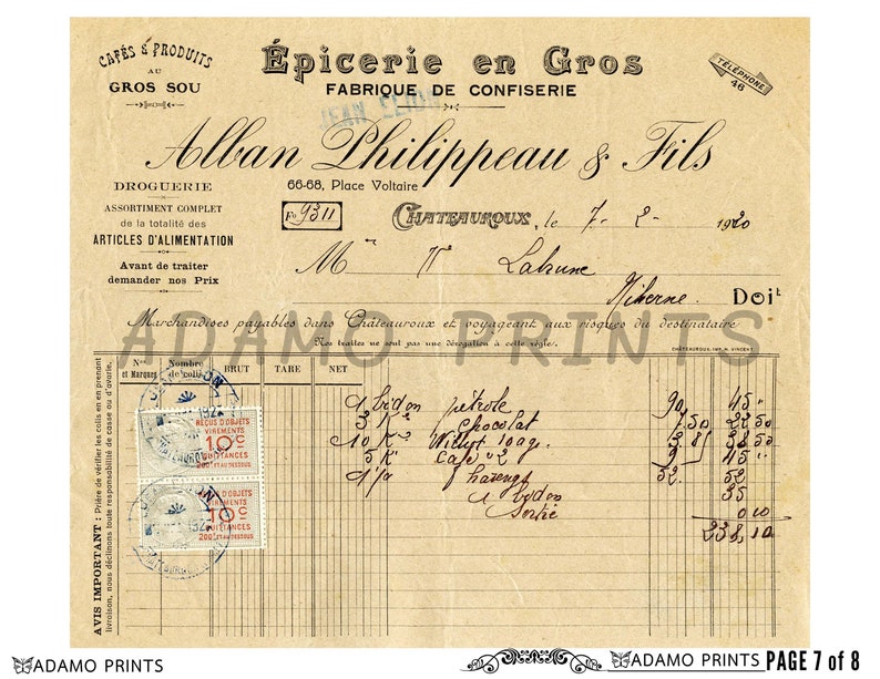 Vintage French Invoice, French Receipts Ephemera Cards, Ephemera ...