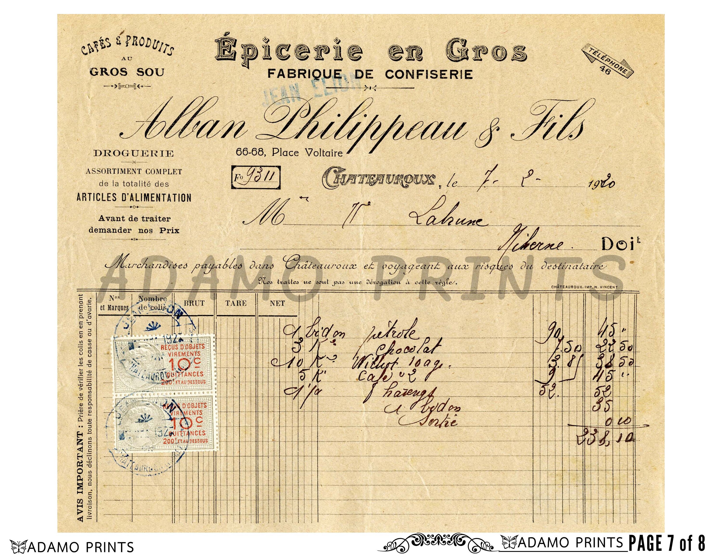 Vintage French Invoice, French Receipts Ephemera Cards, Ephemera ...