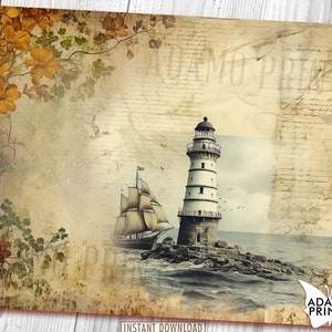 Basic Sea Lighthouse Junk Journal Kit, Digital Paper Background for ...