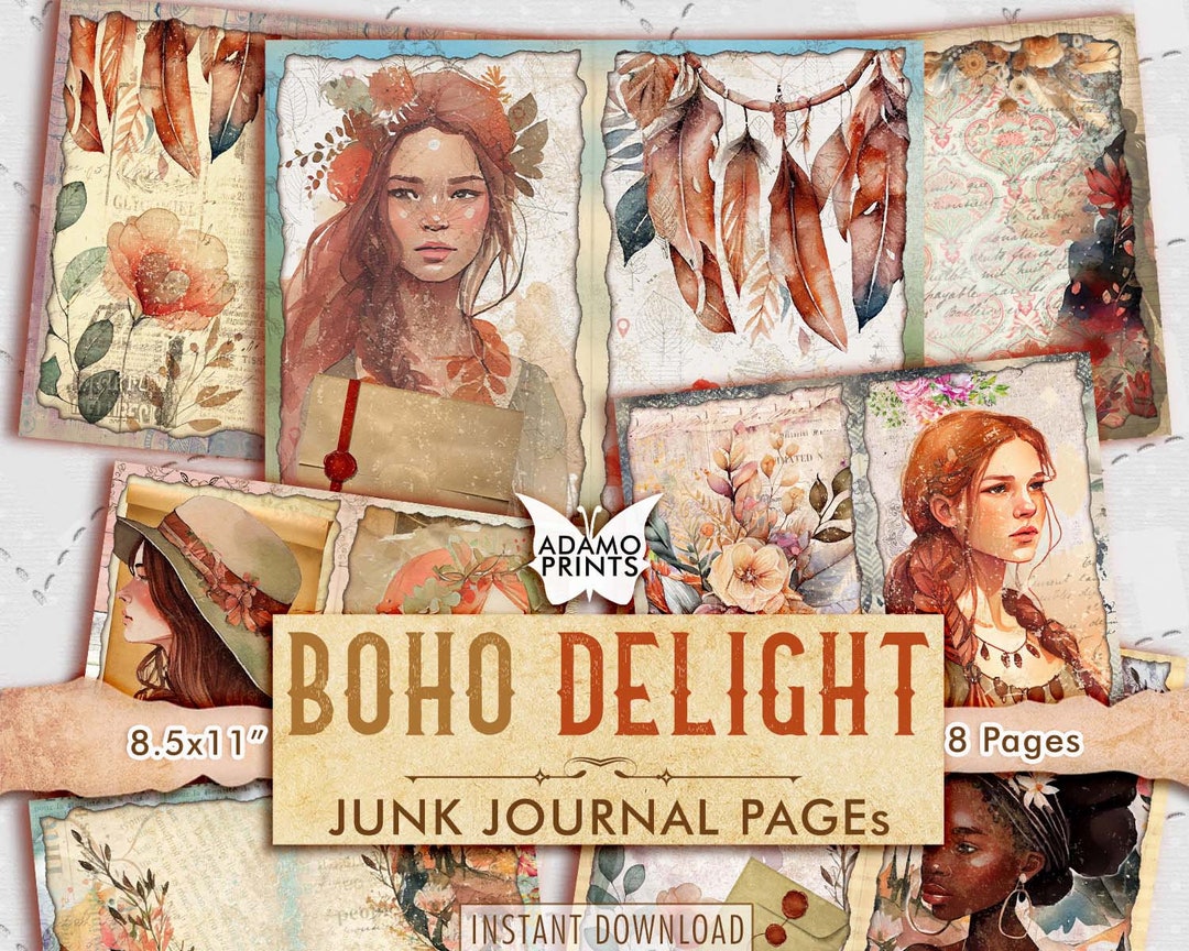Boho Delight Junk Journal Pages, Women Boho Junk Journal Kit, Collage ...