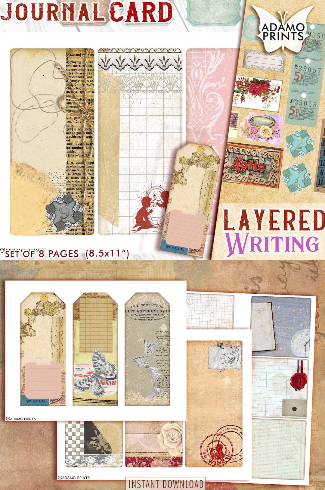 Layered Writing Journal Card, Journal Tag, Digital Collage Sheet ...