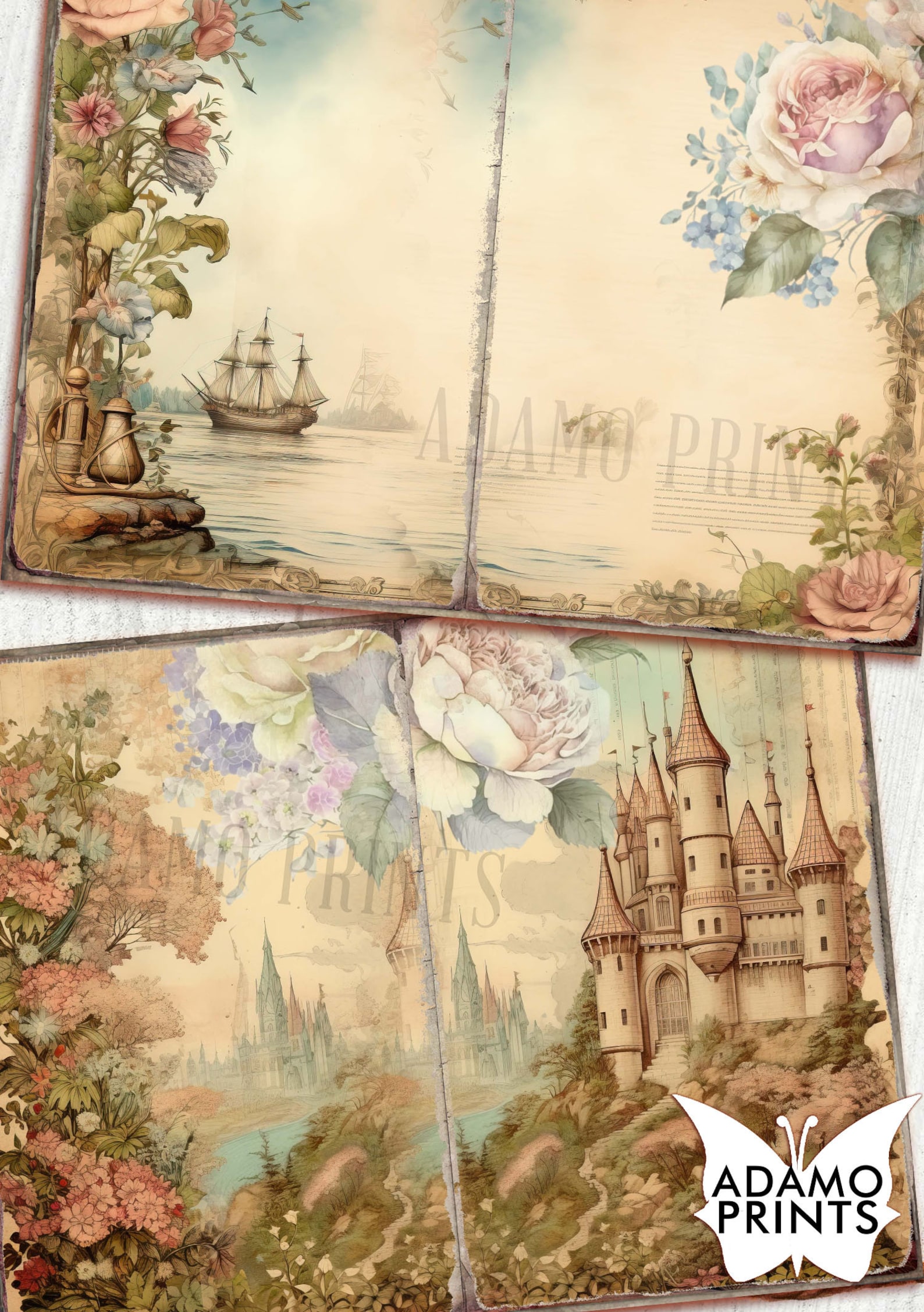 Fairy Tale Flower Junk Journal Kit: Printable Background Paper (digital ...