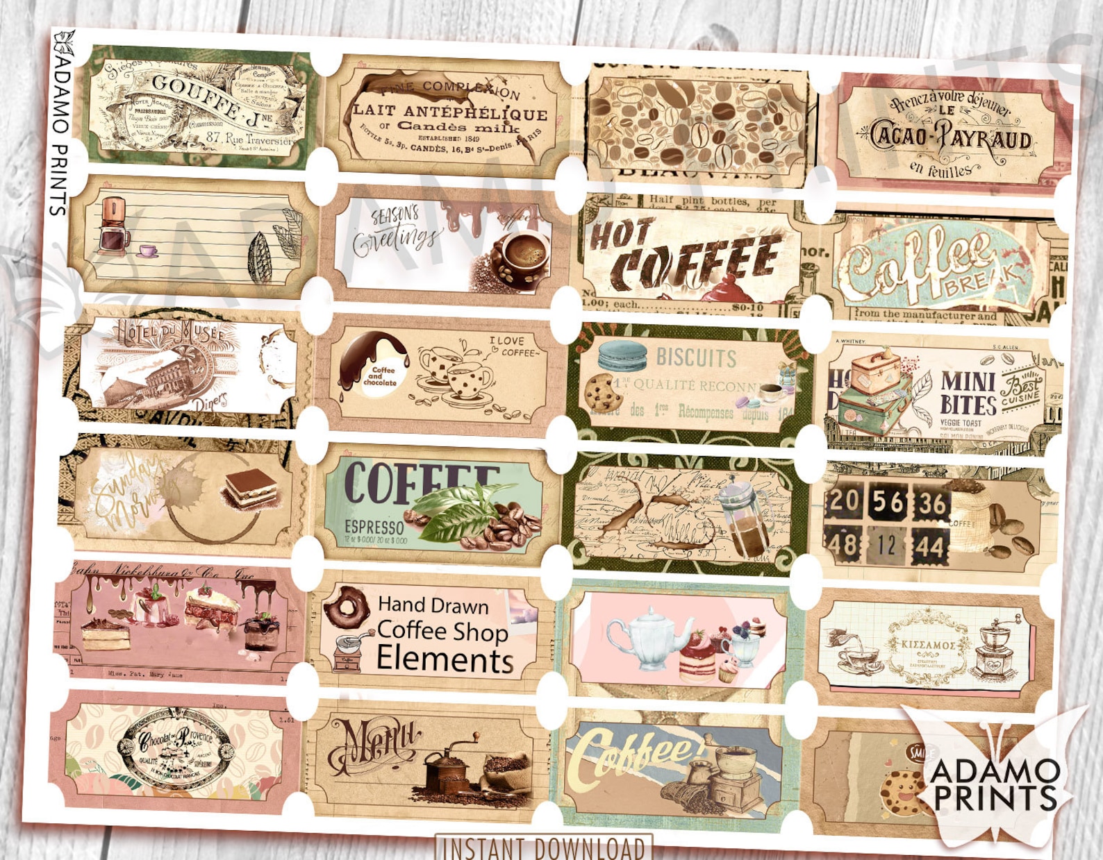 Choco & Coffee Ticket Collage Ticket Digital Embellishments - Etsy