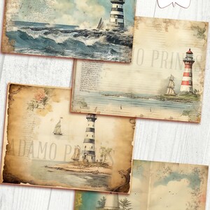 Basic Sea Lighthouse Junk Journal Kit, Digital Paper Background for ...