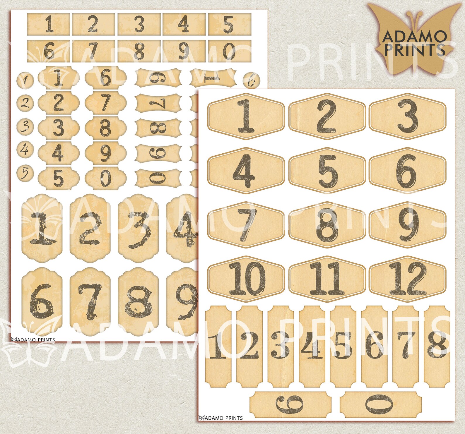 Digital Numbers Number Labels Tags Grunge Journal - Etsy