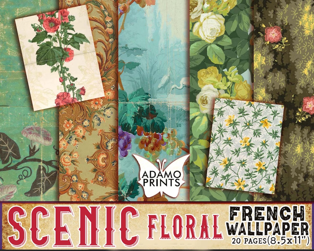 French Floral Digital Paper, Scenic Wallpaper Patterns (PDF & JPG) - Etsy
