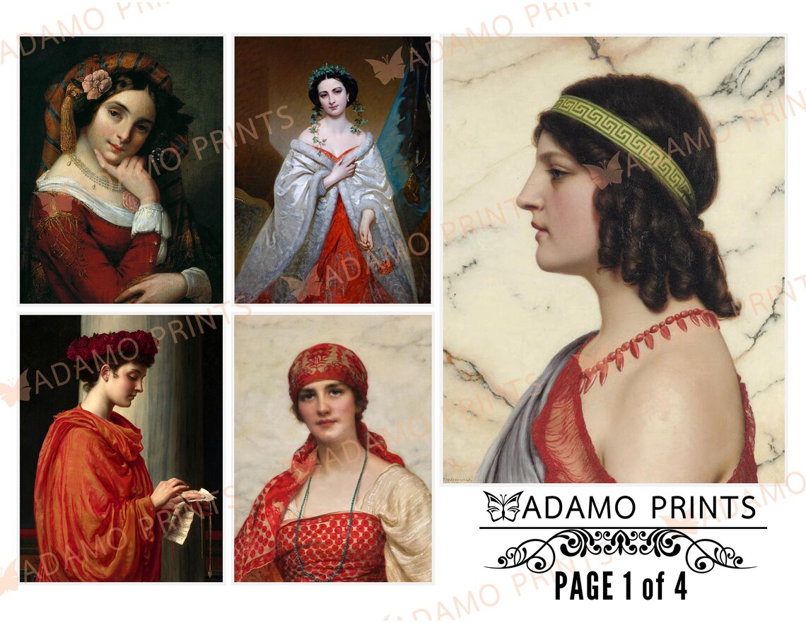 Women Art 1900s in Red Digital Images Ephemera Classics | Etsy