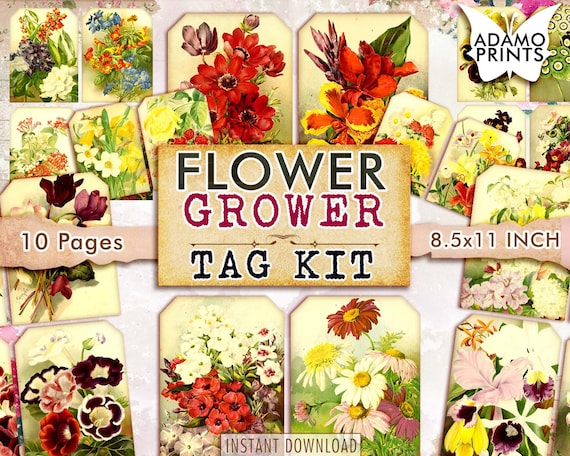 Flower Grower Tag Kit Journal Cards Alter Art Digital - Etsy