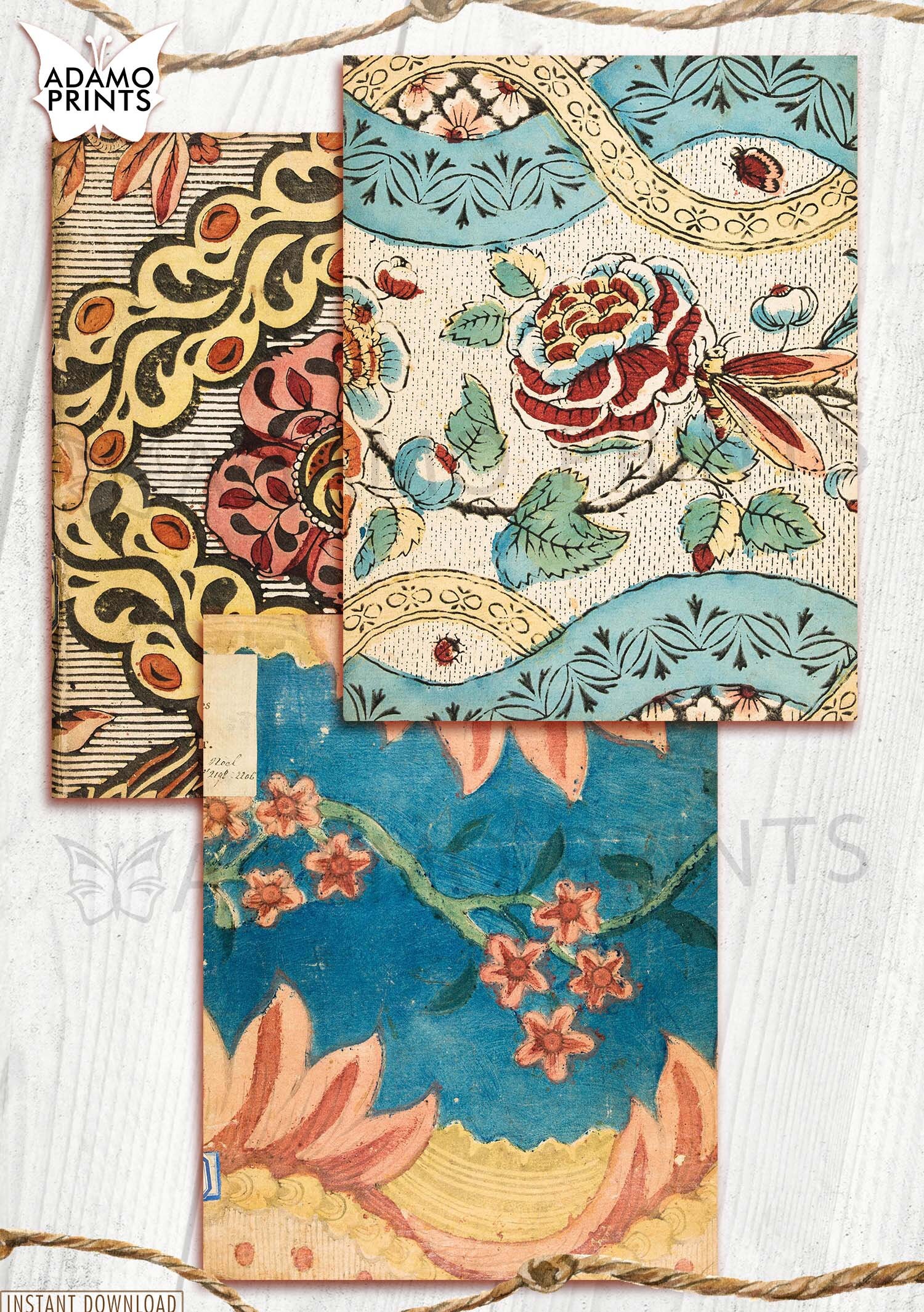 Vintage Book Cover Pattern, Grunge Digital Paper, Junk Journaling Kit ...