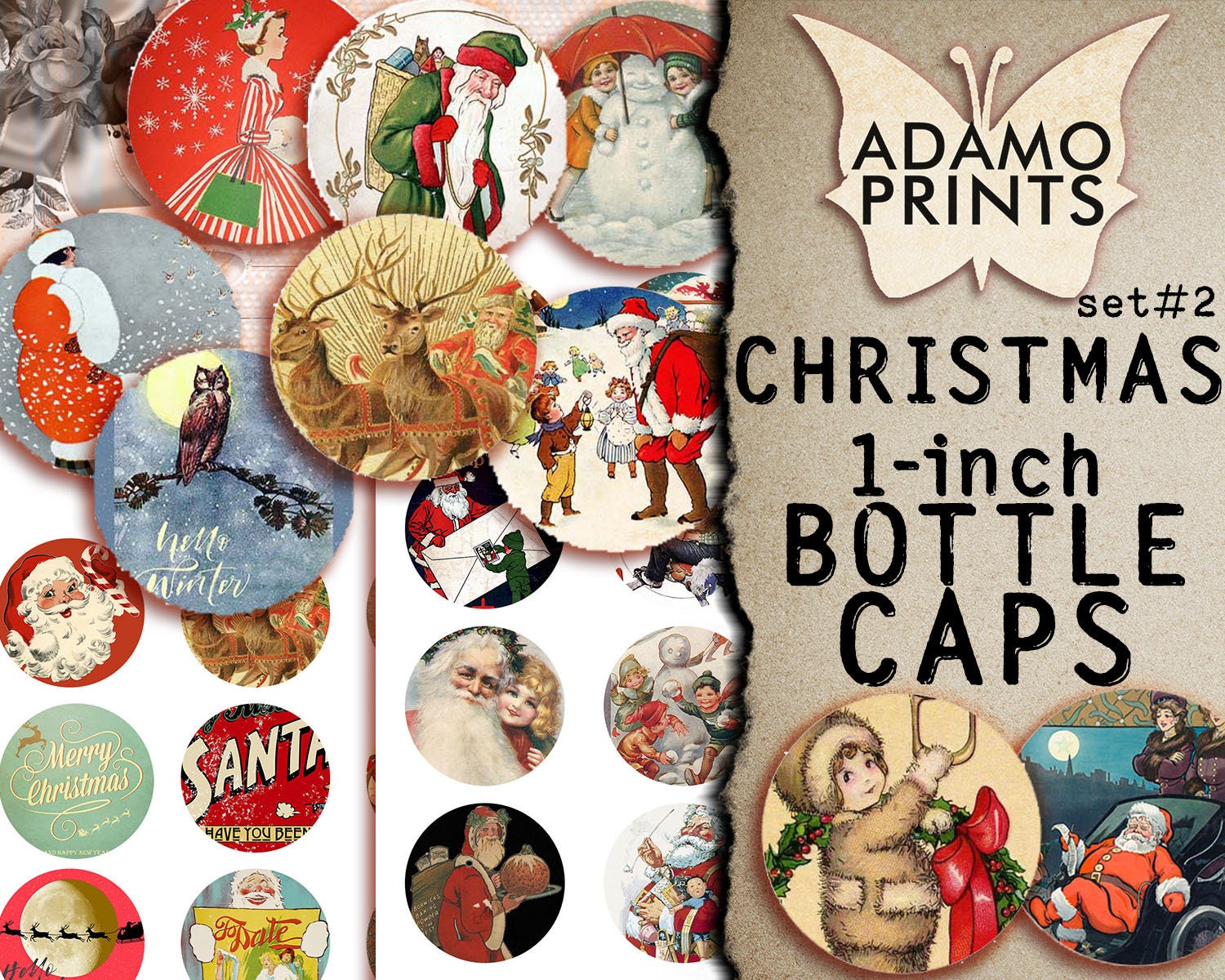 Christmas 1 Inch Bottle Caps Set2, Vintage Christmas Circle, Christmas ...