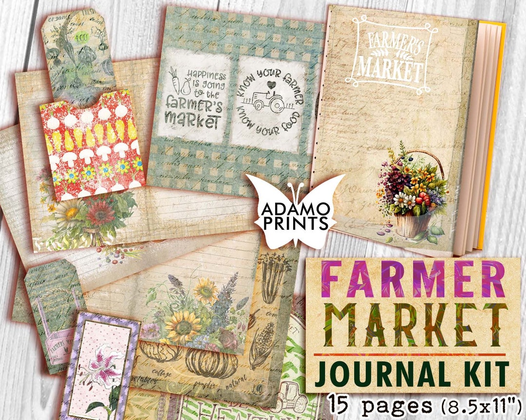 Farmer Market Journal Kit, Journal Page, Lined & Blank, Flower, Collage ...