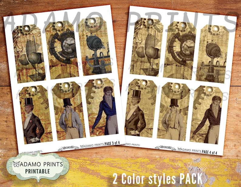 Steampunk Tags Digital Ephemera Collage Sheet Printable - Etsy