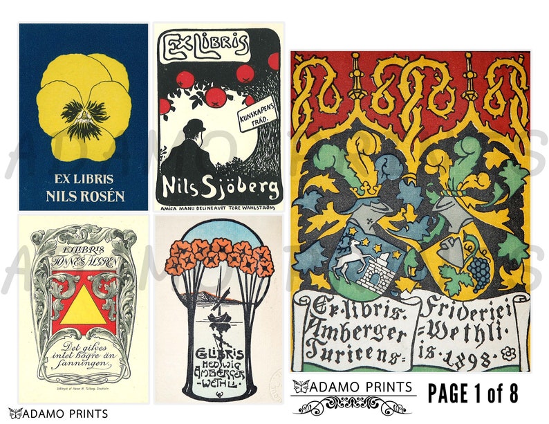 Ex Libris Digital Bookplate Printable Bookplates Ephemera | Etsy