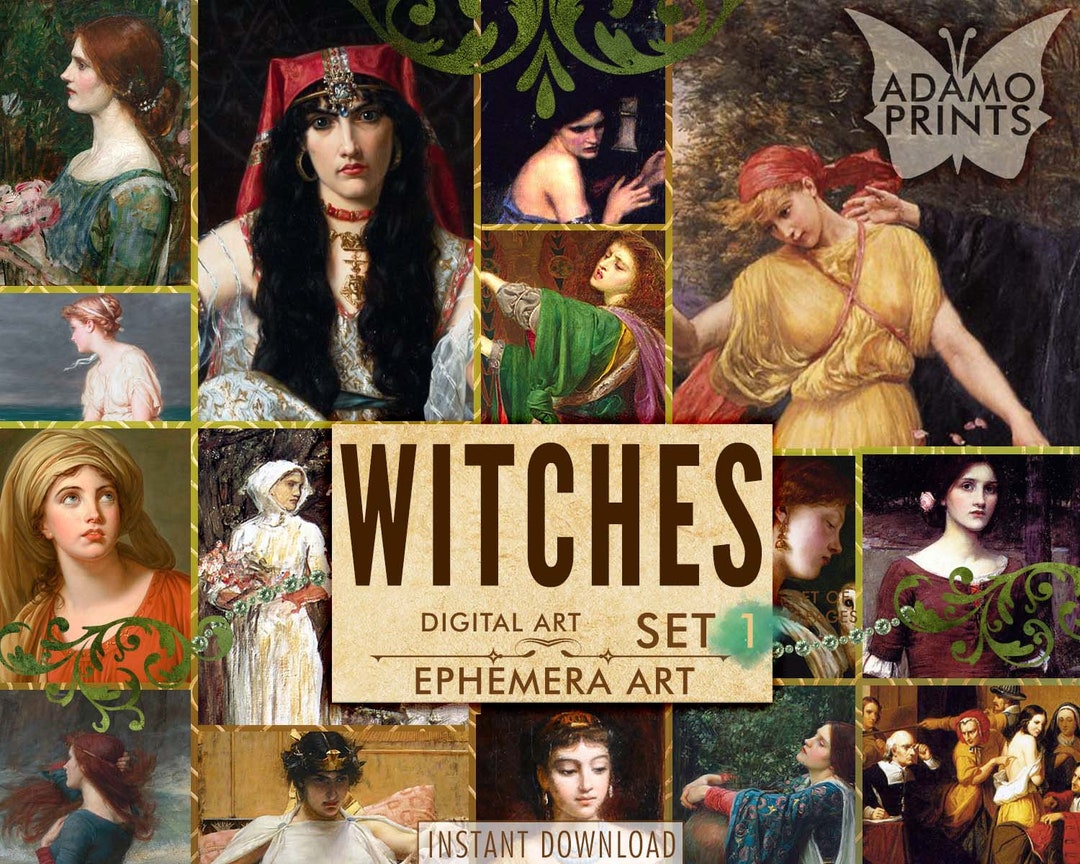 Witch Digital Art Set1, Beautiful Witches, Magic, Vintage Digital ...