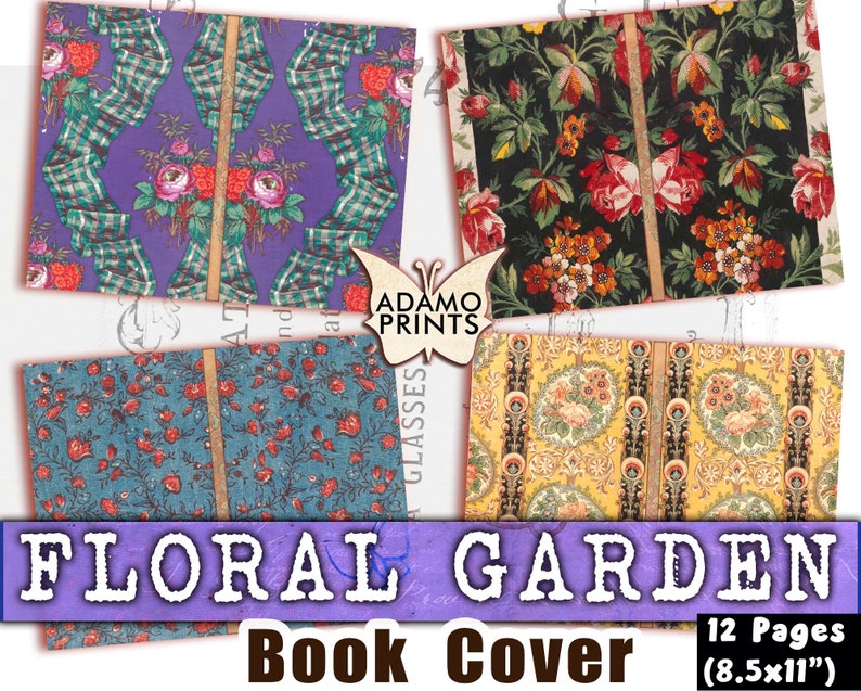 Floral Garden Book Cover, Vintage Bookbinding Journal, Ephemera ...