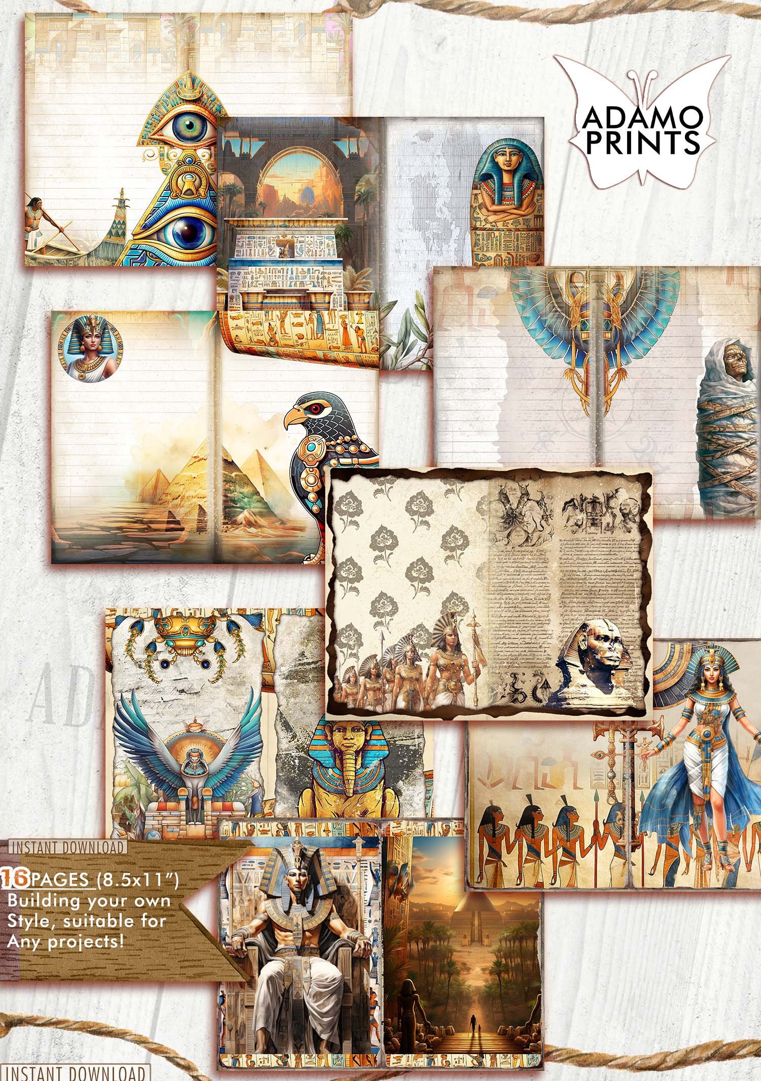 Egypt God & Goddess Junk Journal Kit, Journal Page, Collage Sheet ...
