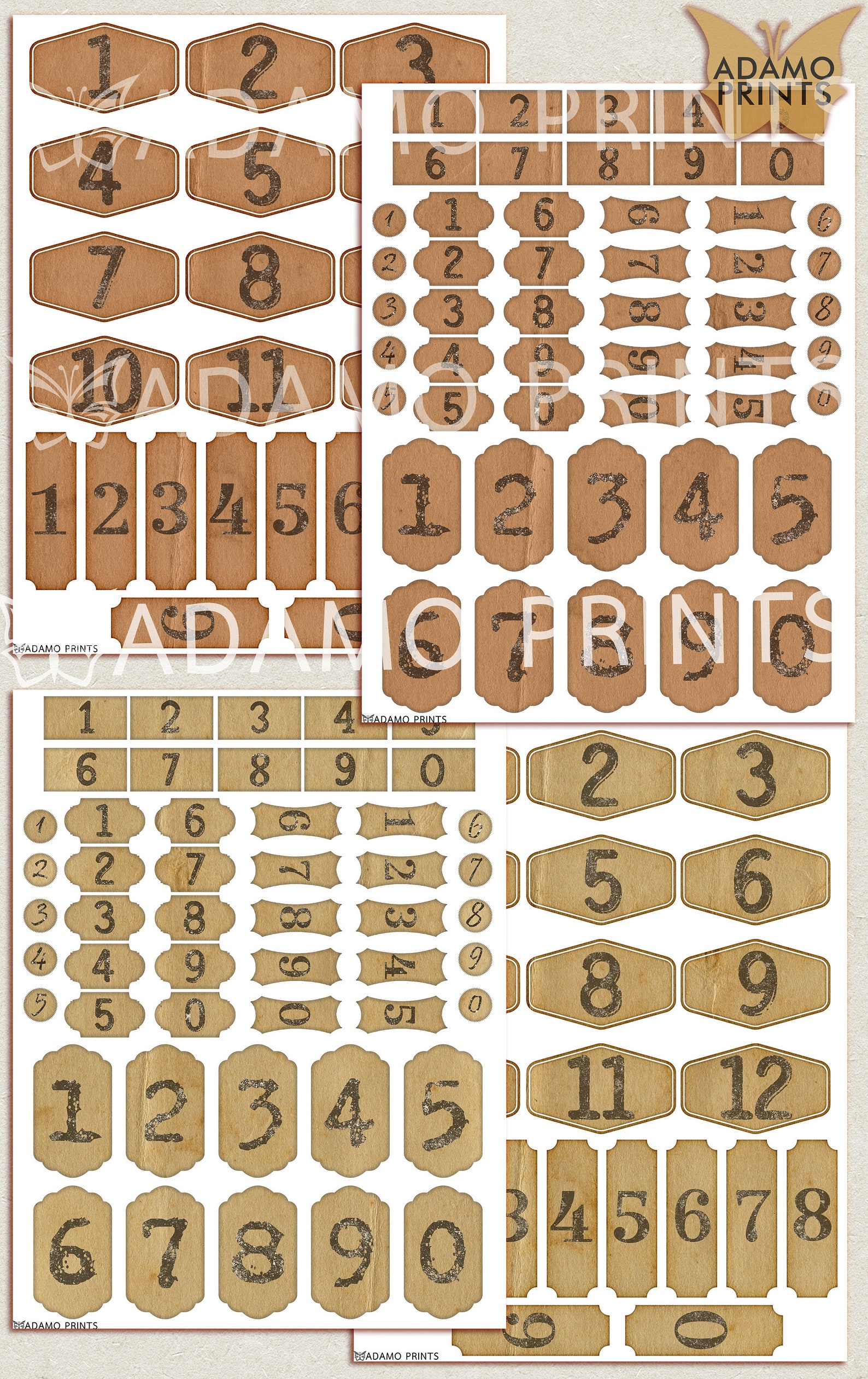 Digital Numbers Number Labels Tags Grunge Journal - Etsy