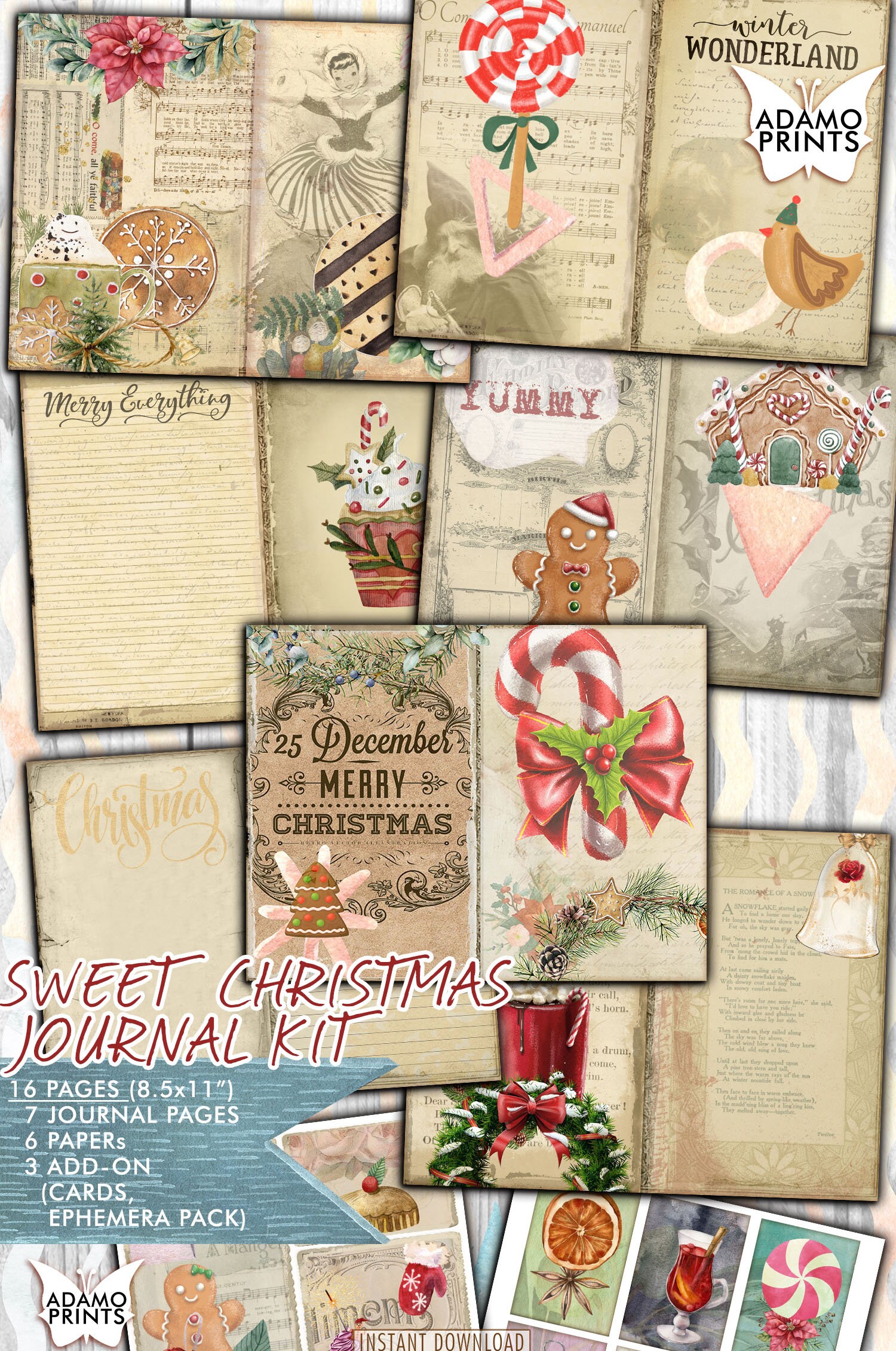Christmas Sweet, Junk Journal Kit, Journal Page, Cards, Christmas ...