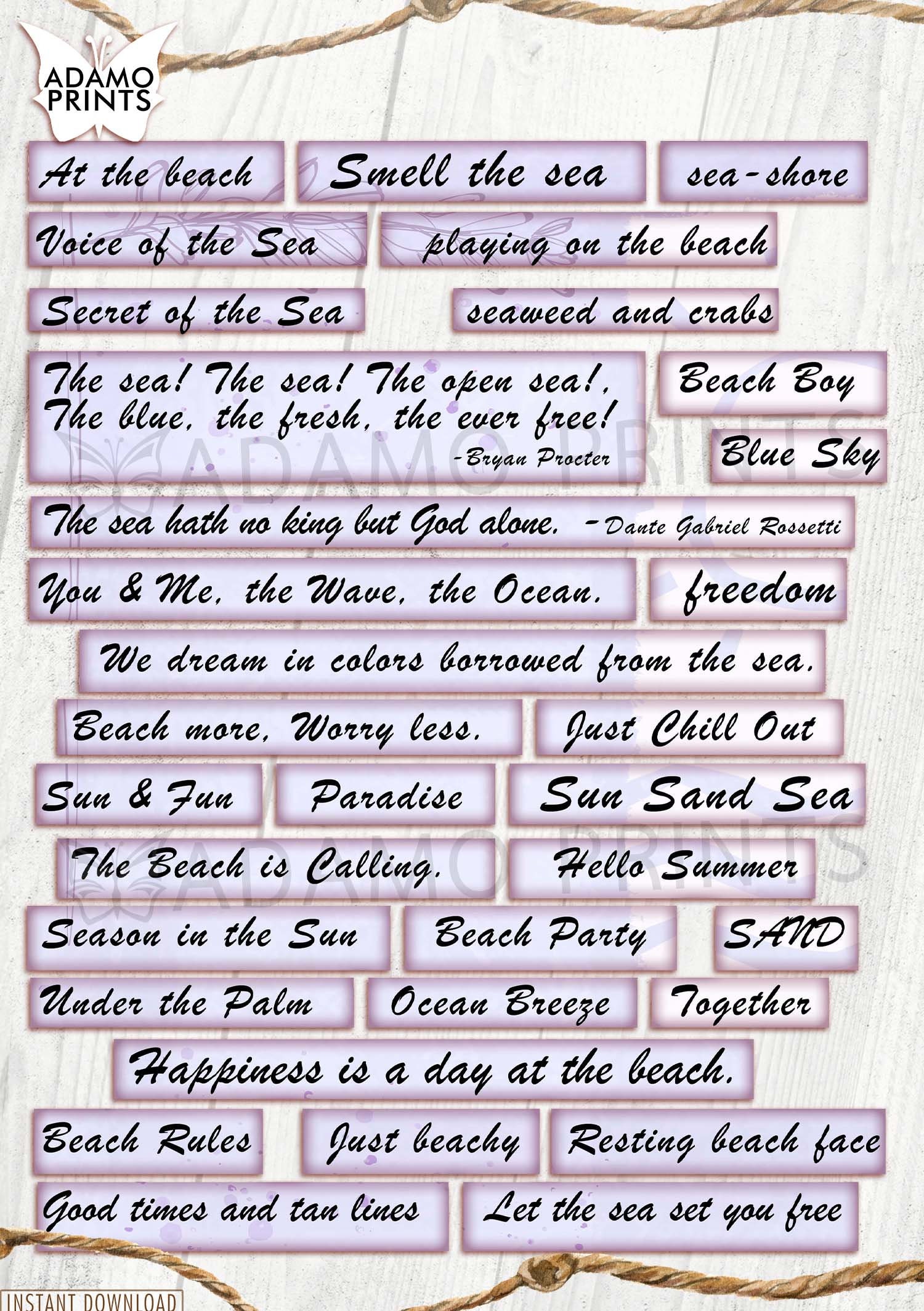 Beach Journal Words Junk Journaling Words Journal Prompts | Etsy