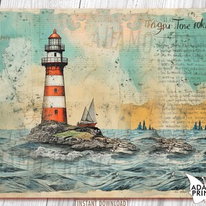 Basic Sea Lighthouse Junk Journal Kit, Digital Paper Background for ...