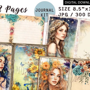Boho Chic Journal Pages, Woman Bohemian Flower Junk Journal Kit, Boho ...