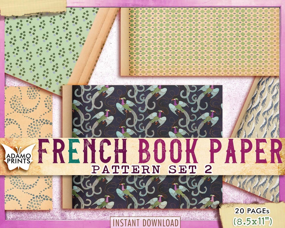 French Book Paper Pattern Set2, Cover Journal, Shabby Chic Paper, Paper ...