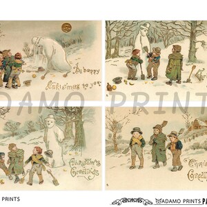 Snowman, Digital Vintage Art, December, Christmas, Collage Sheet ...