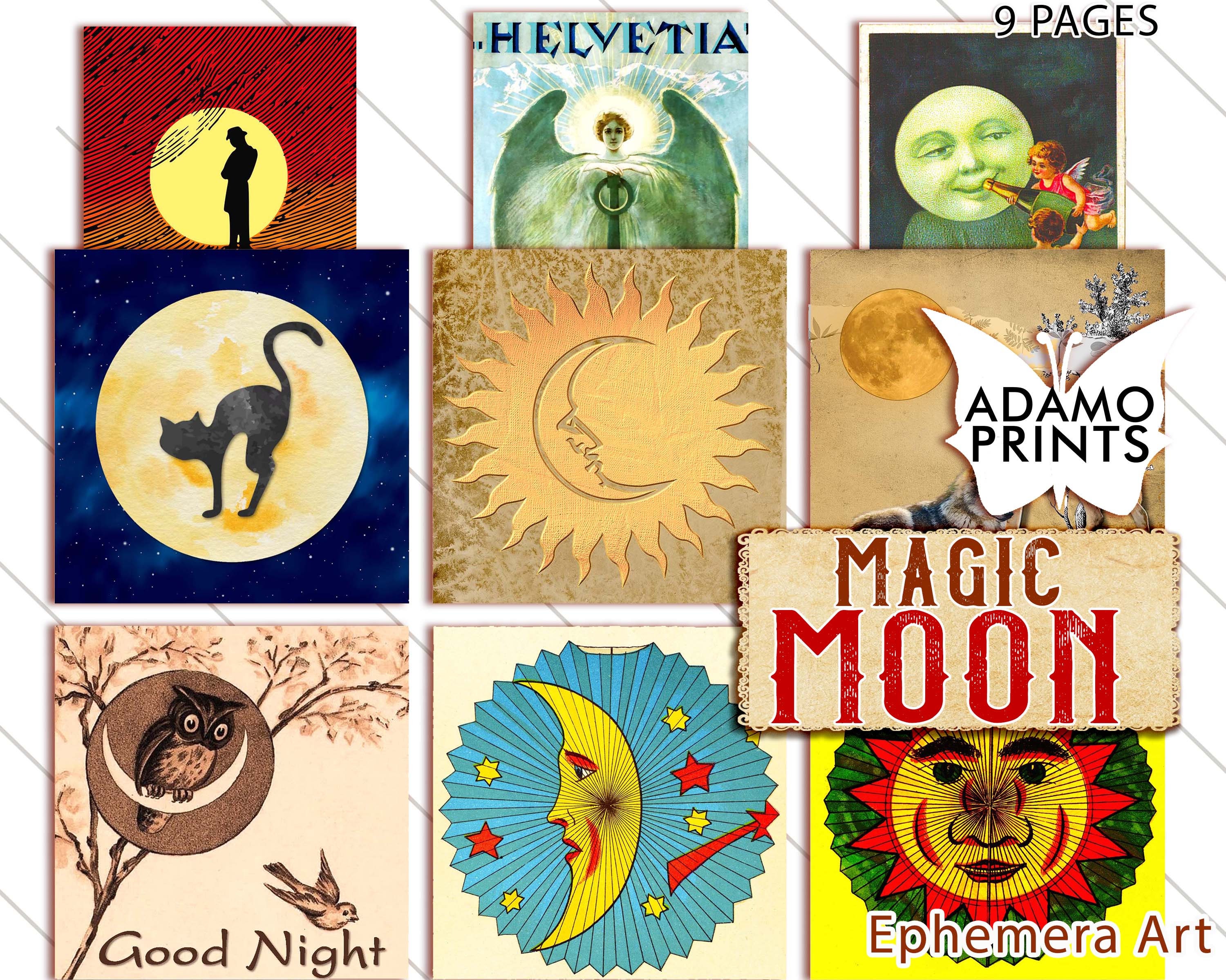 Magic Moon Vintage Moon Art Moon Ephemera ATC Cards | Etsy