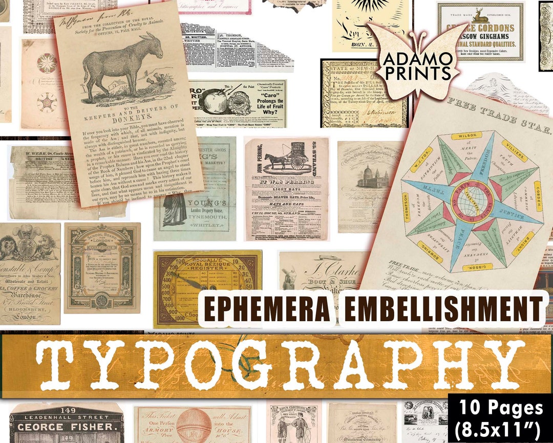 Ephemera Typography Embellishment, Scrapbook, Junk Journaling Digital ...