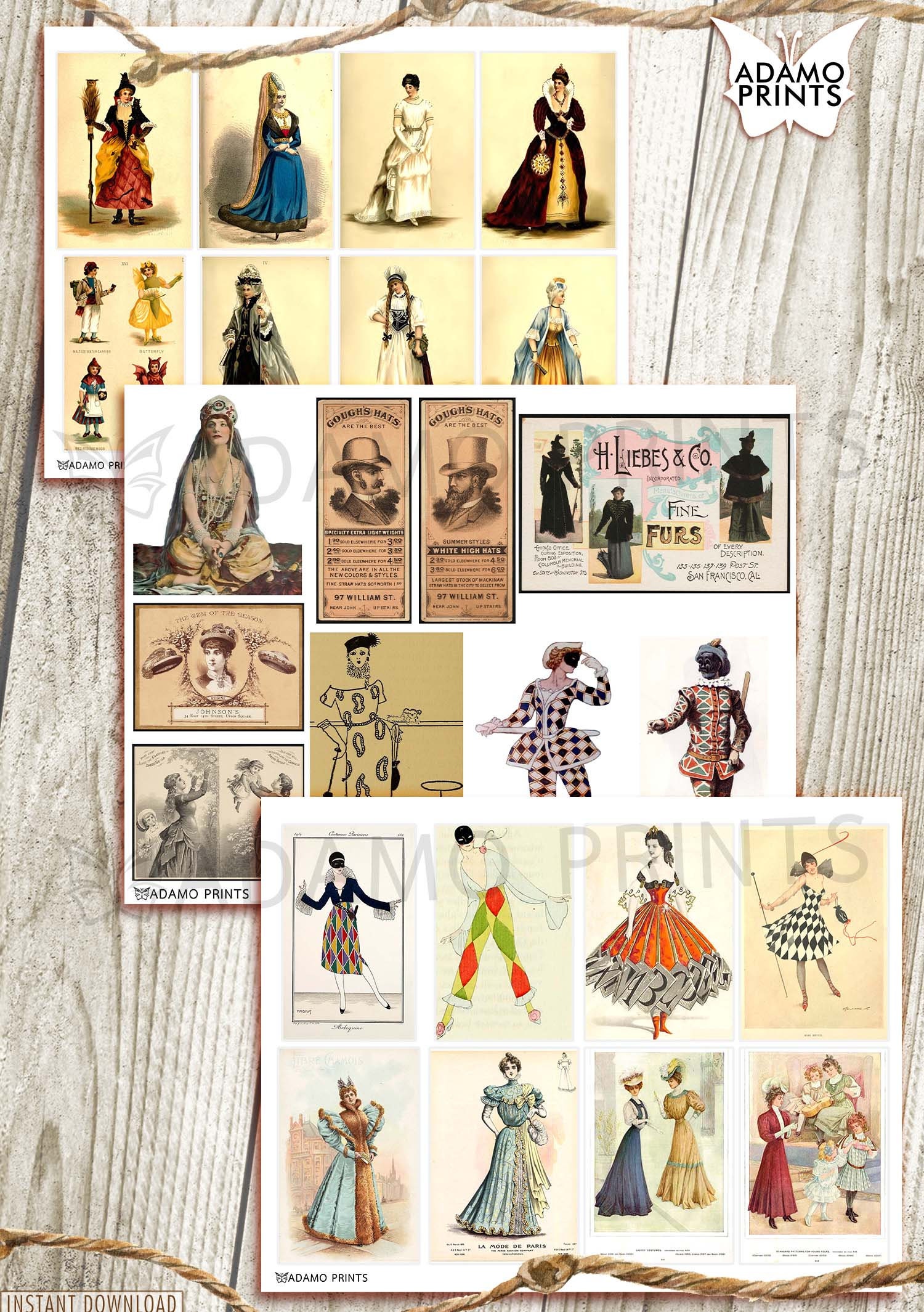 Vintage Fashion Mega Pack, Ephemera Digital, Art Deco, Digital Collage ...