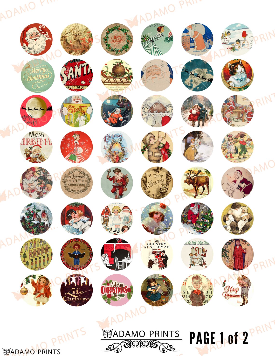 Christmas 1 Inch Bottle Caps Set2, Vintage Christmas Circle, Christmas ...