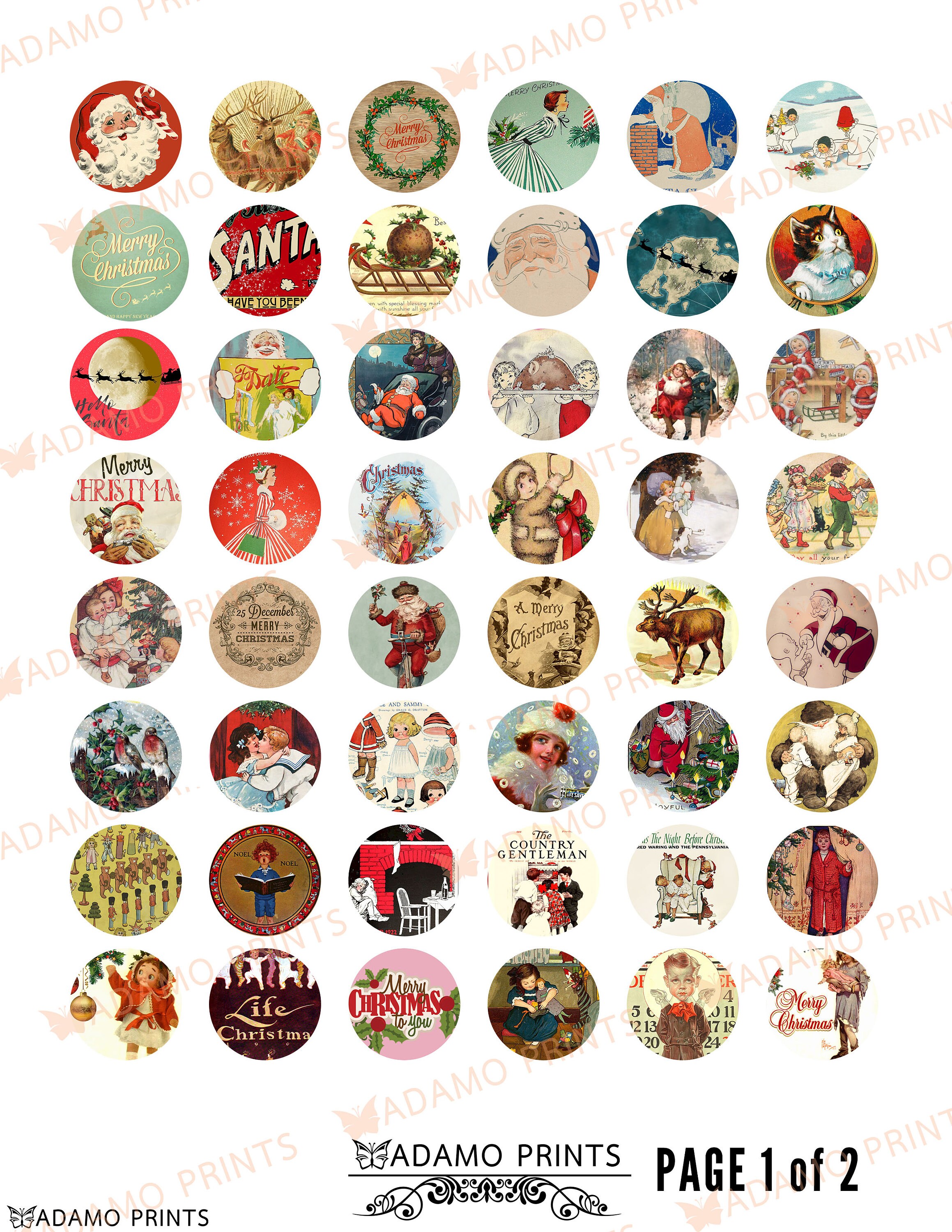 Christmas 1 Inch Bottle Caps Set2, Vintage Christmas Circle, Christmas ...