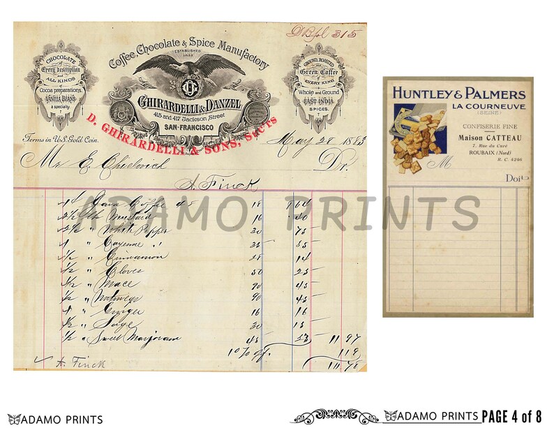 Vintage French Invoice French Receipts Ephemera Cards | Etsy