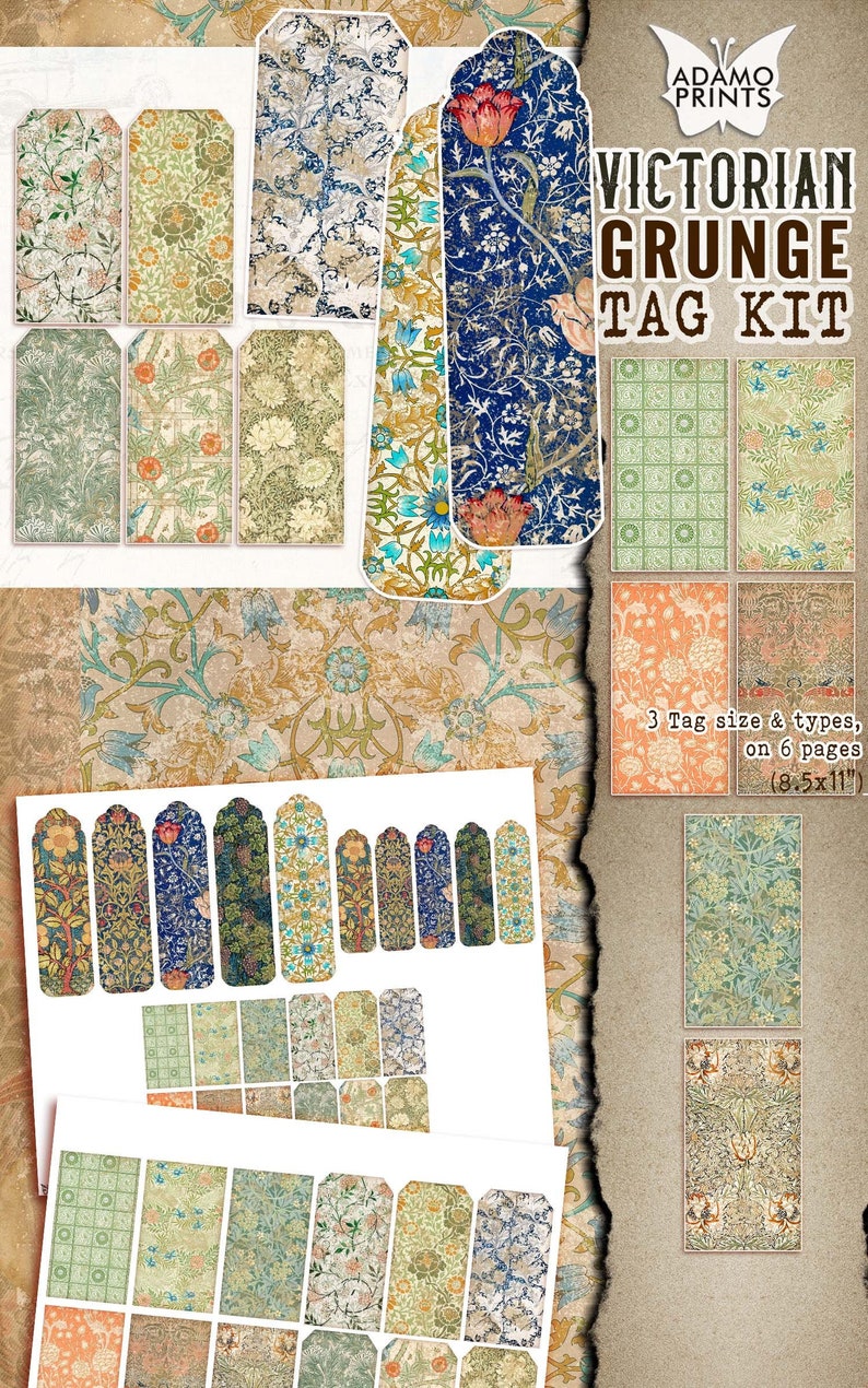Victorian Grunge Tag Kit Digital Tag Victorian Ephemera | Etsy