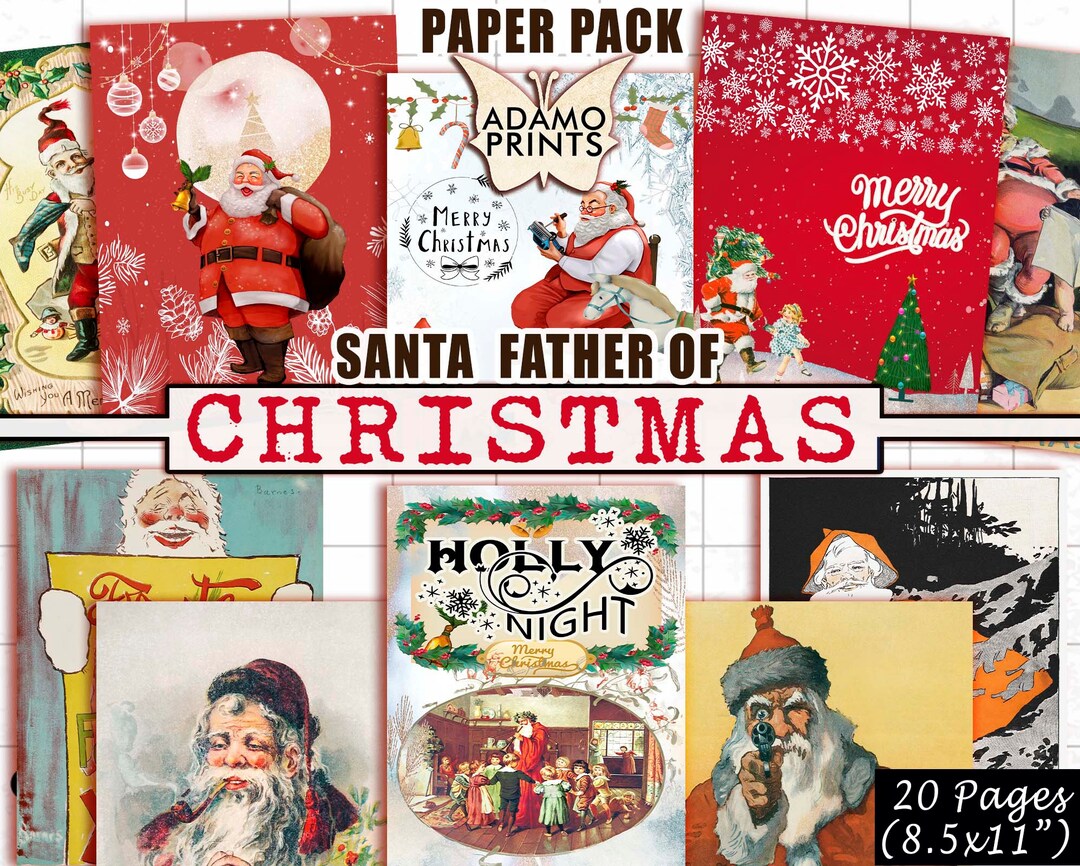 Santa Father of Christmas, Vintage Christmas Digital Paper, Christmas ...