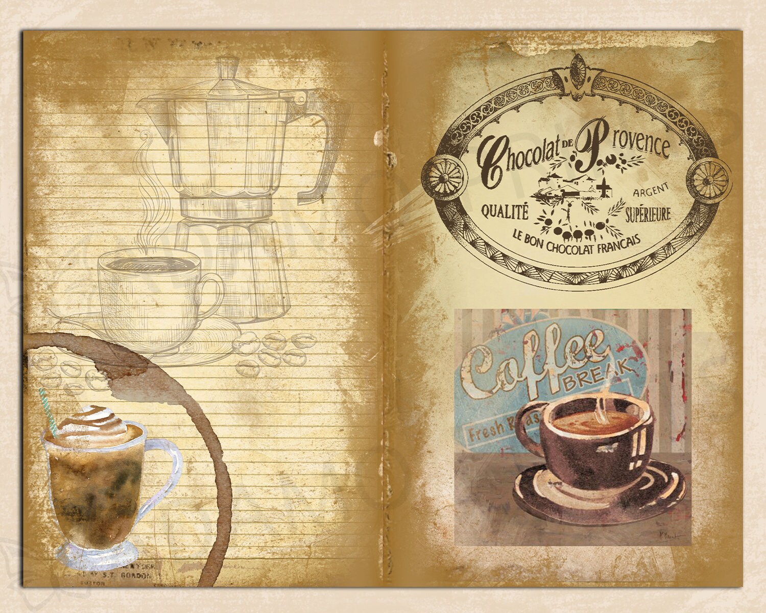 Coffee & Choco Journal Kit, Journal Page, Collage Sheets, Chocolate ...