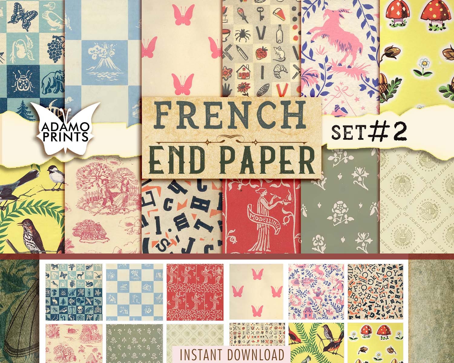 French End Paper Wallpaper Set2, Digital Paper, Flower, Antique Texture ...