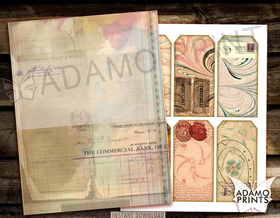 Ephemera Tag Kit, Grunge Digital Tag, Ephemera Pack, Vintage Art ...